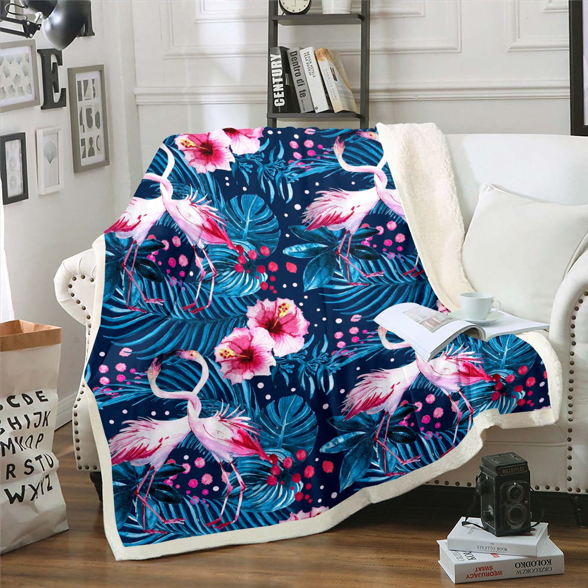 Pink Flamingo Throw Blanket Women Flamingo Decor Blanket Blue Palm ...