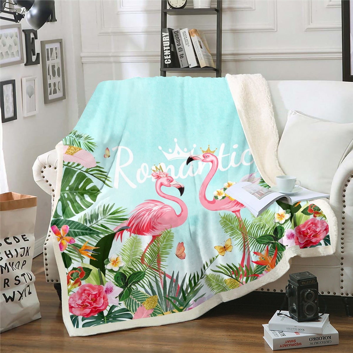 Pink Flamingo Throw Blanket Women Romantic Theme Blanket Cute Animal ...
