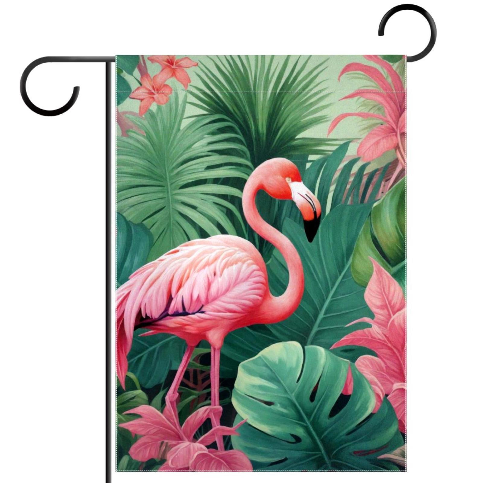 Pink Flamingo Tropical Palm Leaves Trees Double Sided Garden Flag ...