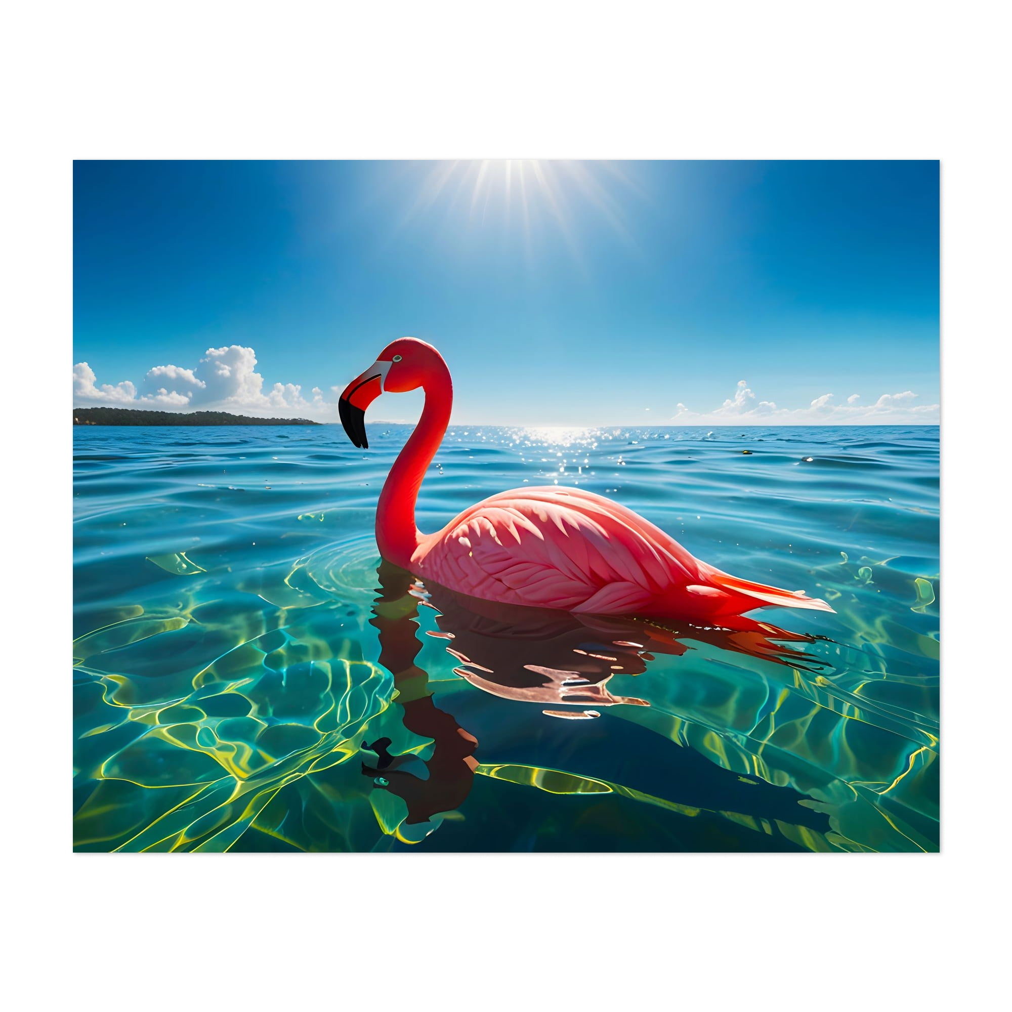 Pink Flamingo Under The Sky - Painting Flamingo Ocean Tropical Summer ...