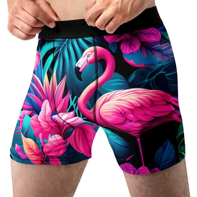 Pink Flamingo Underwear Adult Tropical Hawaiian Print Boxer Briefs for ...