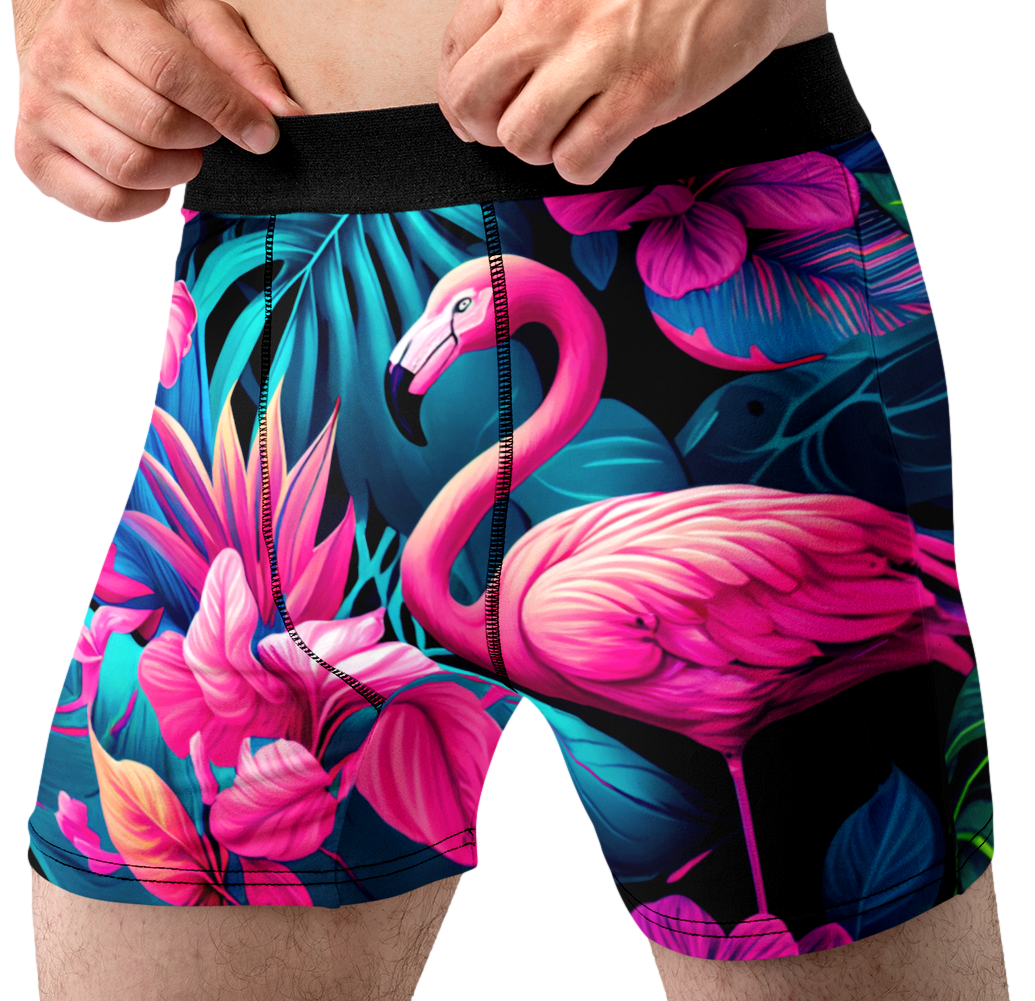 Pink Flamingo Underwear Adult Tropical Hawaiian Print Boxer Briefs for ...