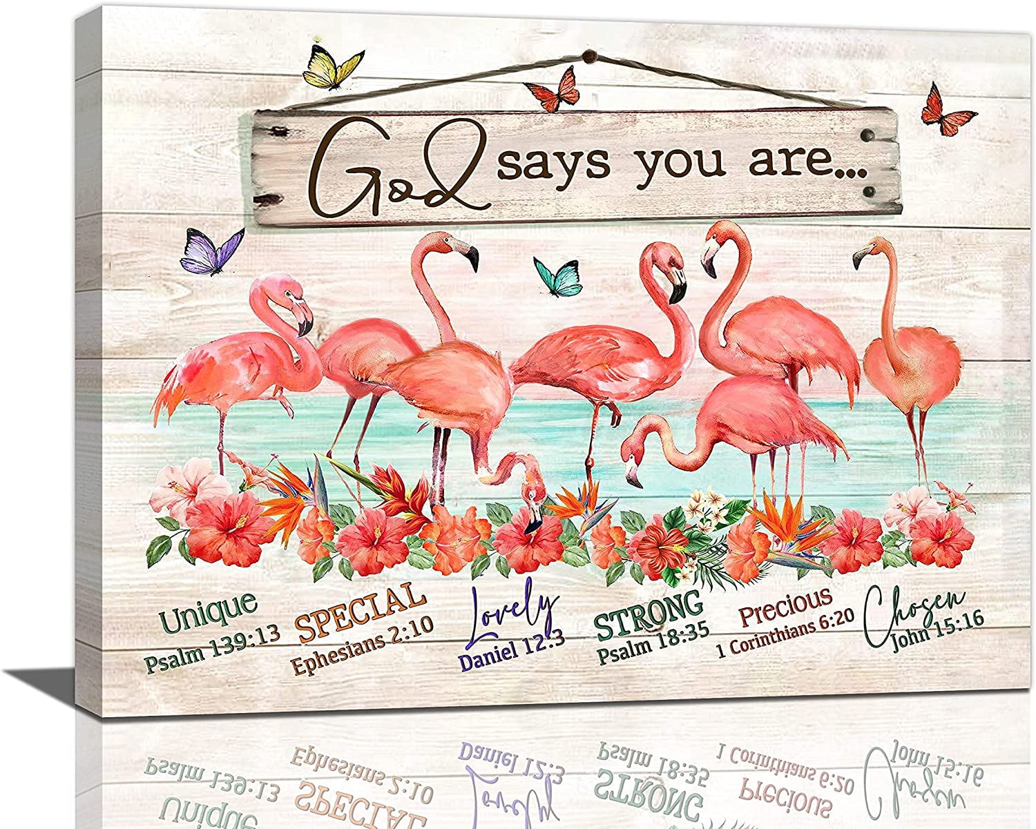 Pink Flamingo Wall Art God Says You Are Wall Decor Flower Butterfly ...