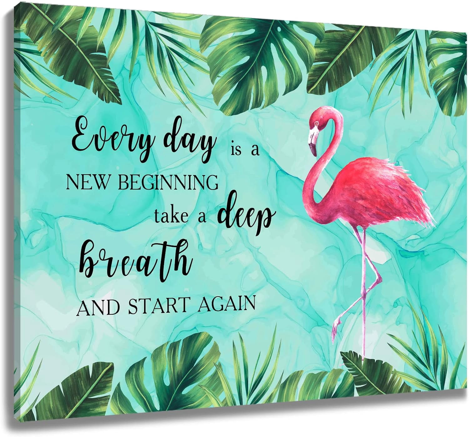 Pink Flamingo Wall Art for Living Room, Tropical Green Leaf and ...