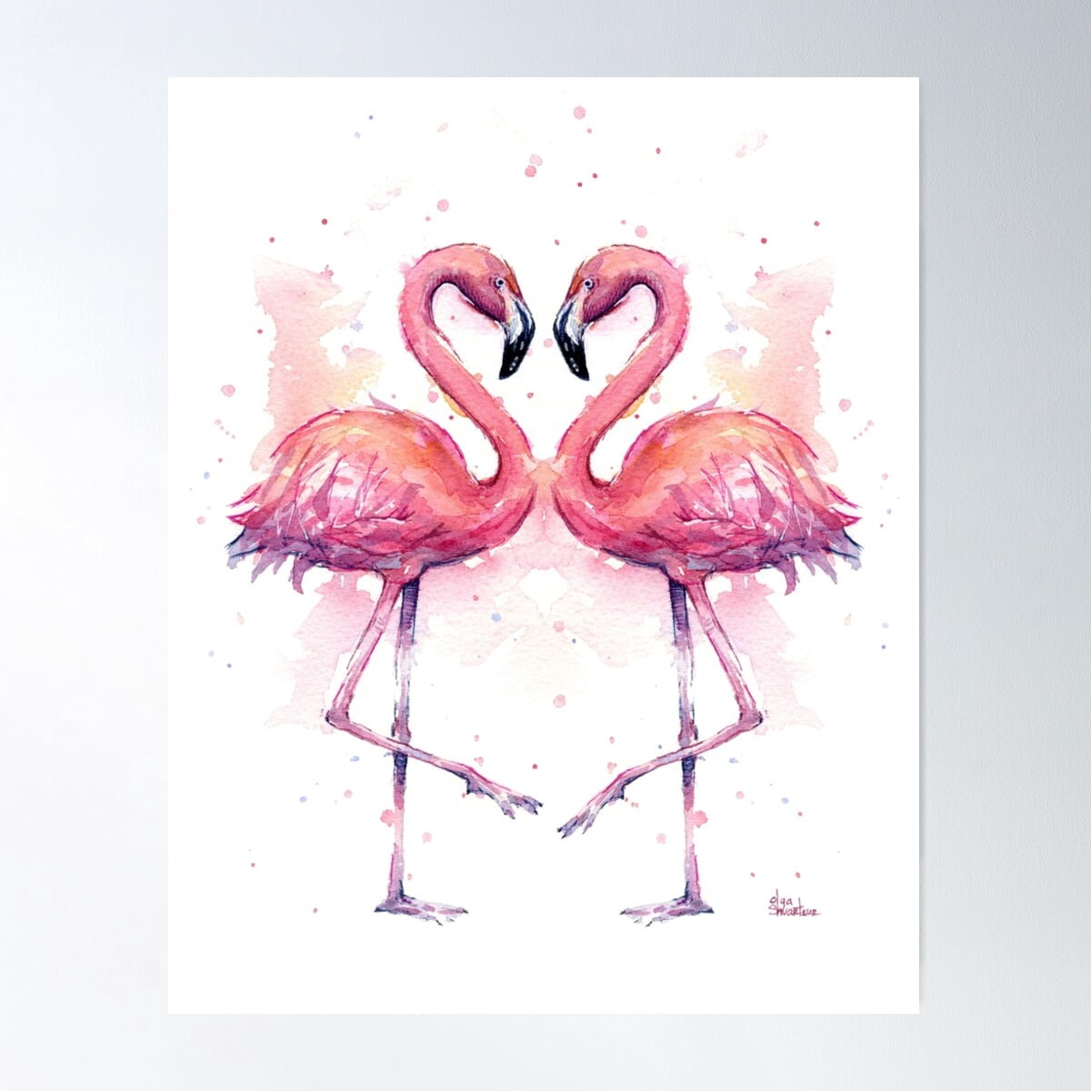 Pink Flamingo Watercolor Two Flamingos Poster Wall Art, Modern Wall ...