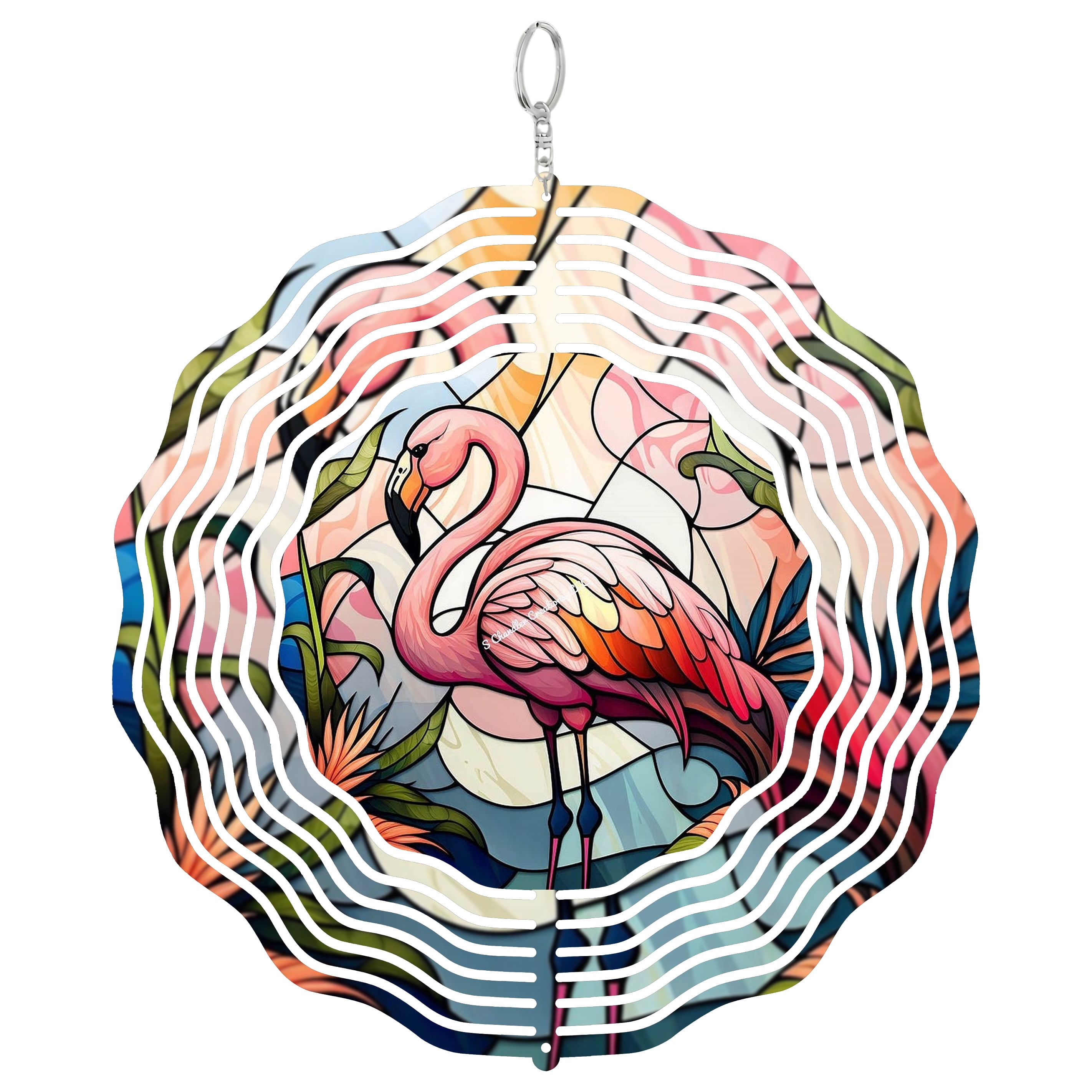 Pink Flamingo Welcome 3D Wind Spinner, Tropical Bird Kinetic Sculpture ...