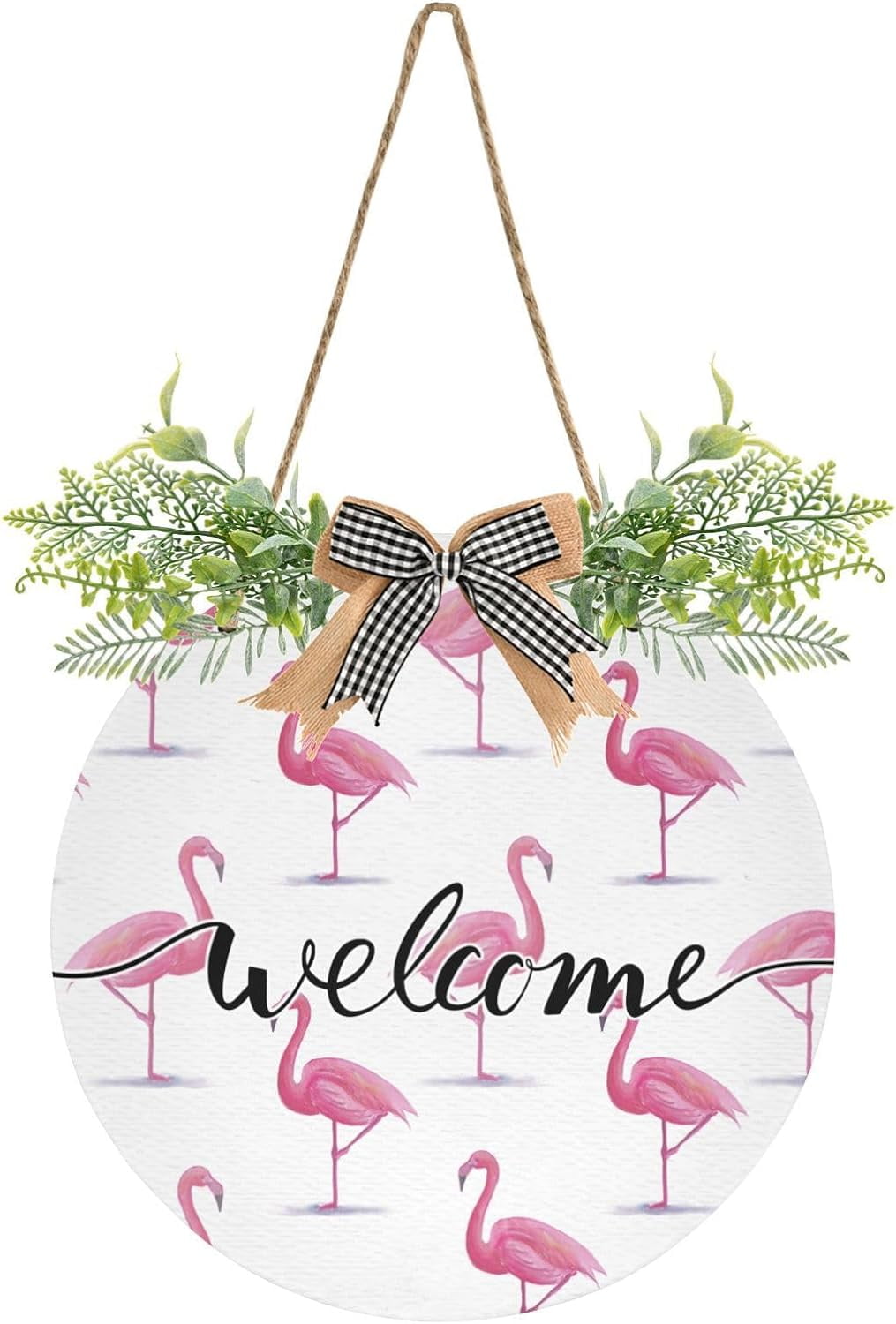 Pink Flamingo Welcome Sign Farmhouse Front Porch Door Hanging Welcome ...