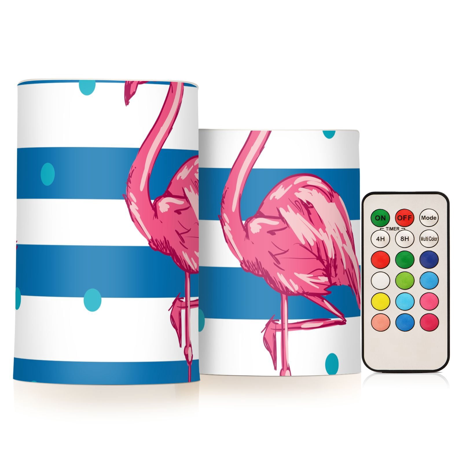 Pink Flamingo White Stripes 2 PCS LED Flickering Flameless Candles with ...