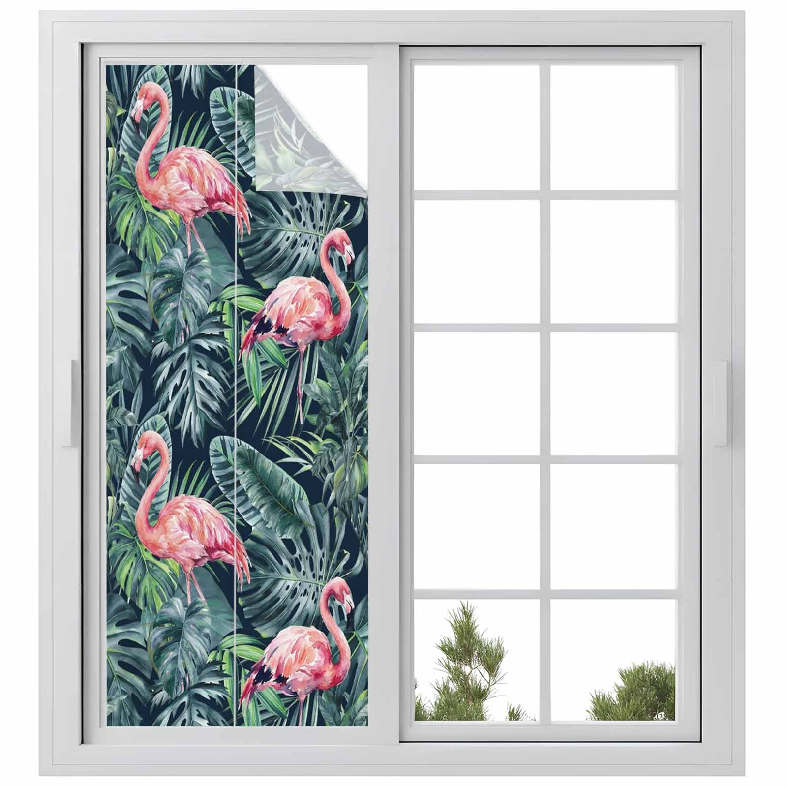 Pink Flamingo Window Privacy Film, Country Tropical Animal Green ...