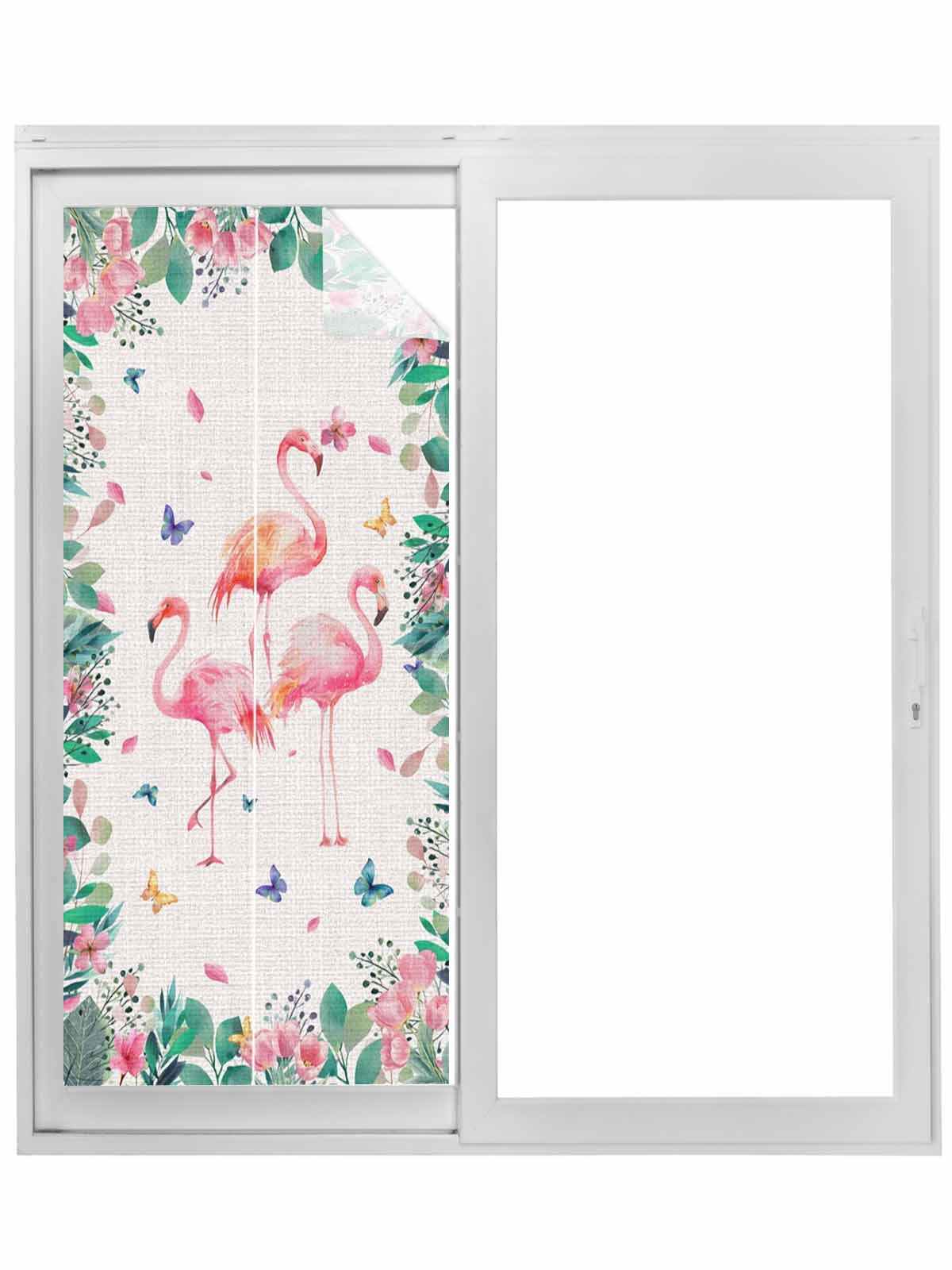 Pink Flamingo Window Privacy Film, Tropical Botanical Summer Flower ...