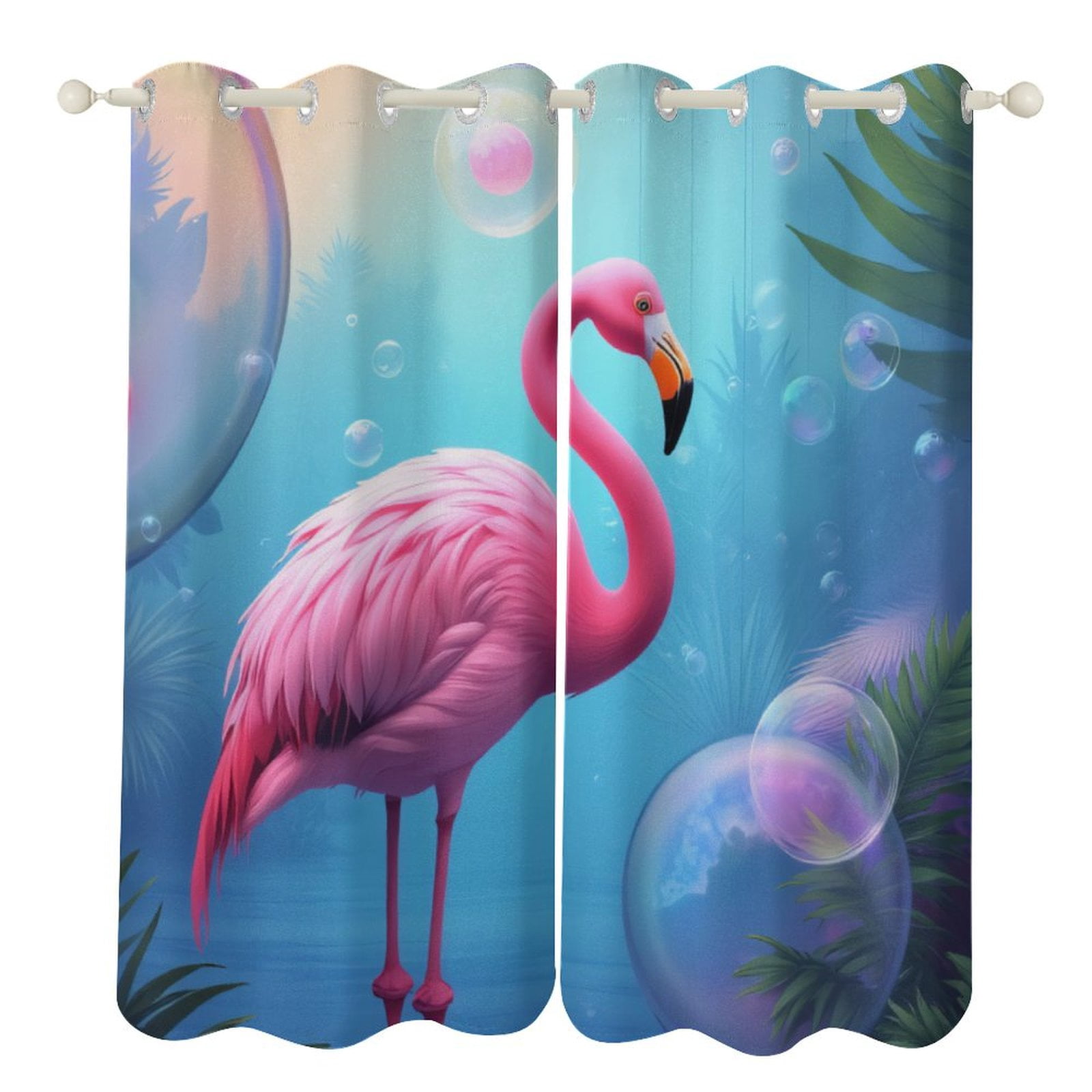 Pink Flamingo in Tropical Bubbles 2 Panels 3D Printing Pattern Curtain ...