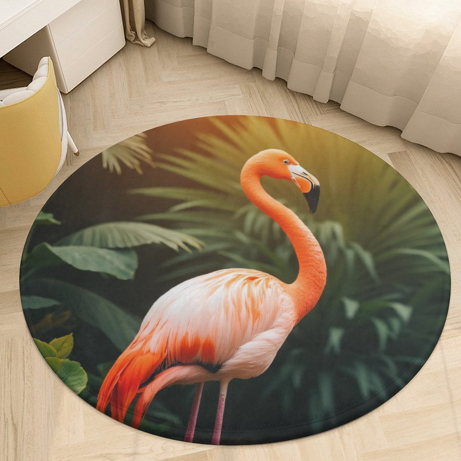 Pink Flamingo in Tropical Garden Round Area Rugs for Bedroom Living ...