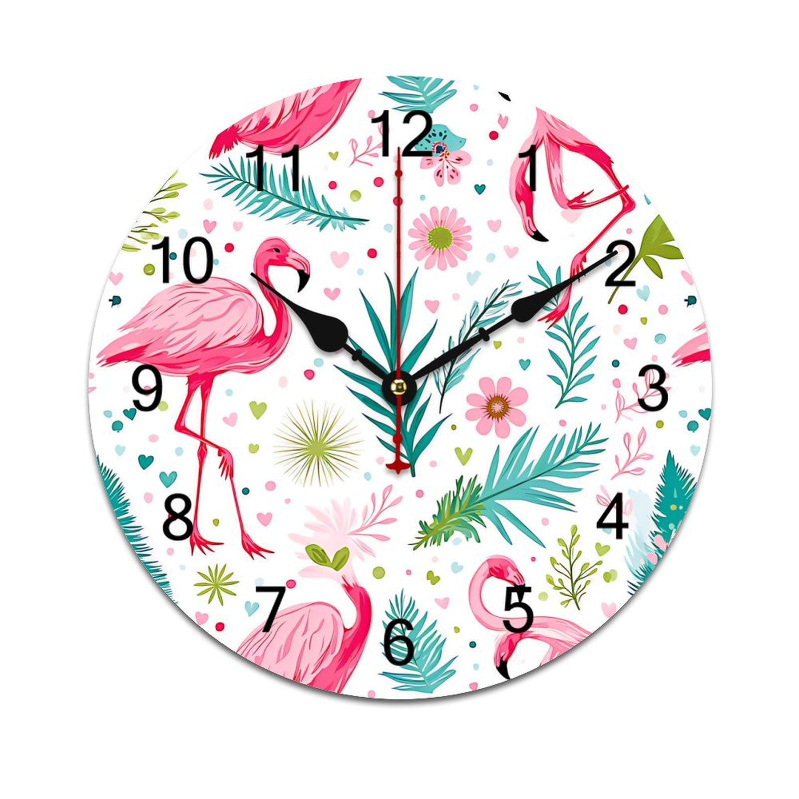 Pink Flamingos And Tropical Leaves Time Decorative Wall Clocks Round ...