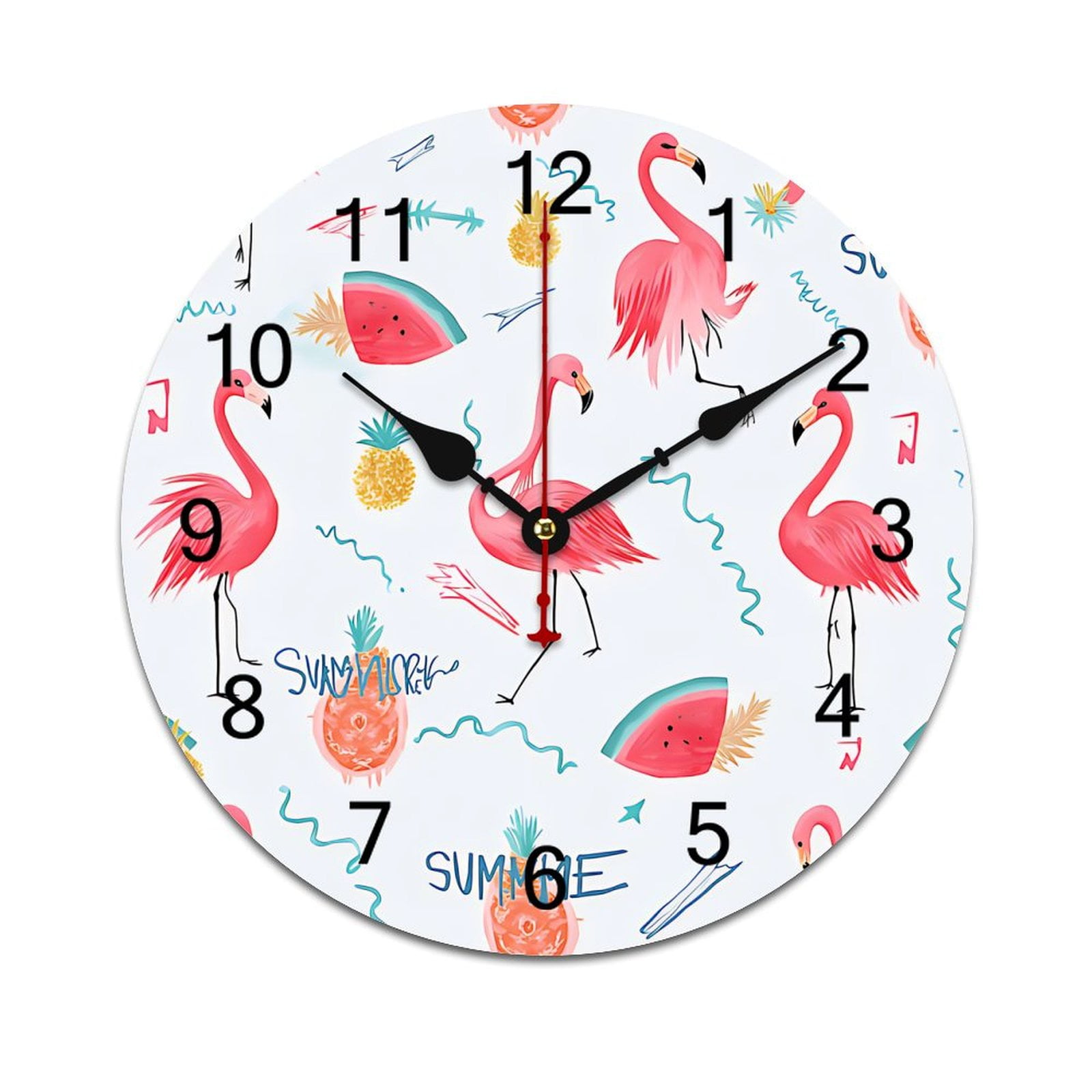 Pink Flamingos And Tropical Leaves Word Saying Big Wall Clock Home ...