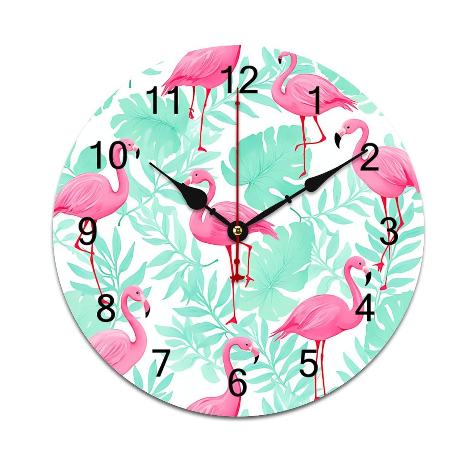 Pink Flamingos And Tropical Leaves Word Saying Big Wall Clock Home ...