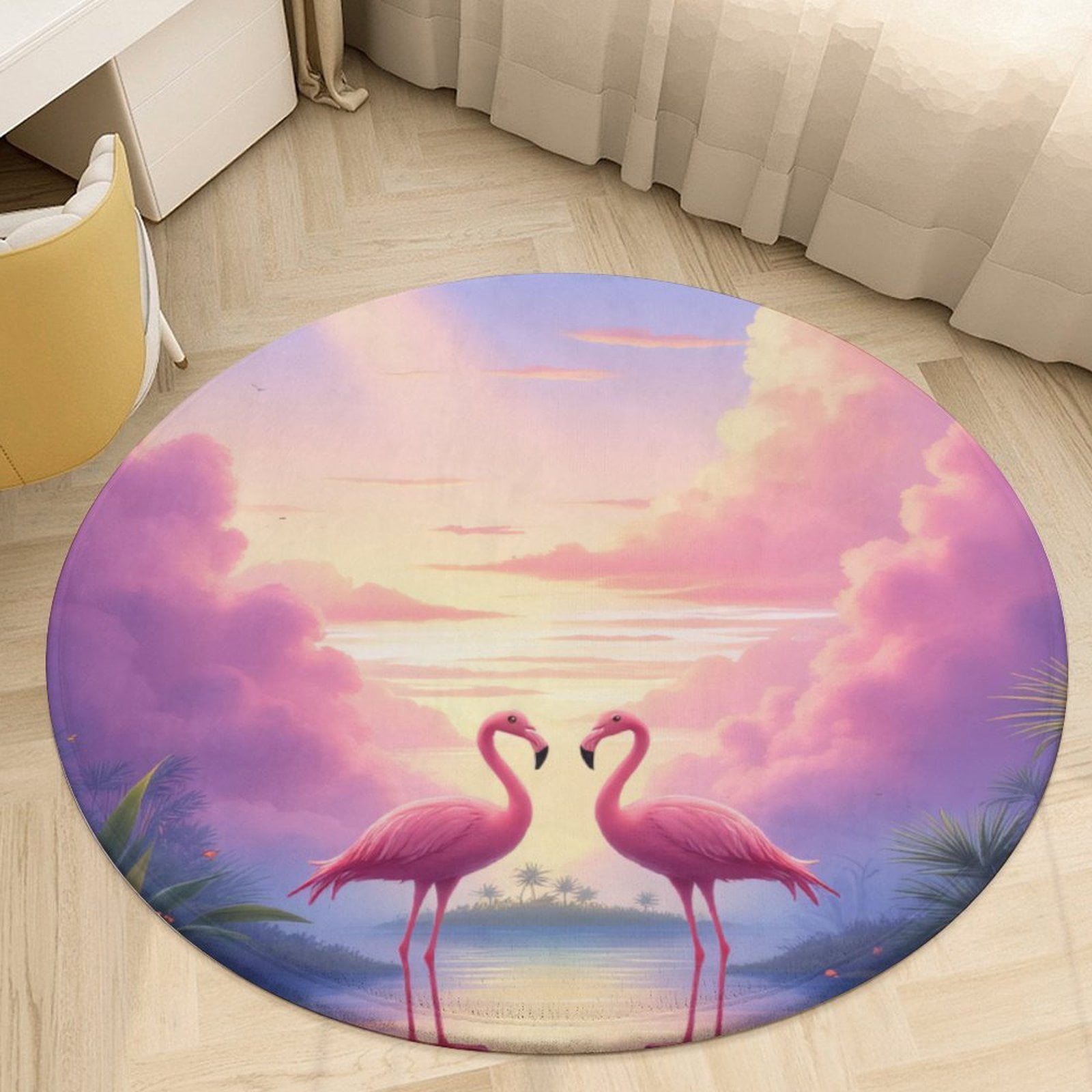 Pink Flamingos Sunset Oasis Round Area Rugs for Bedroom Living Room ...