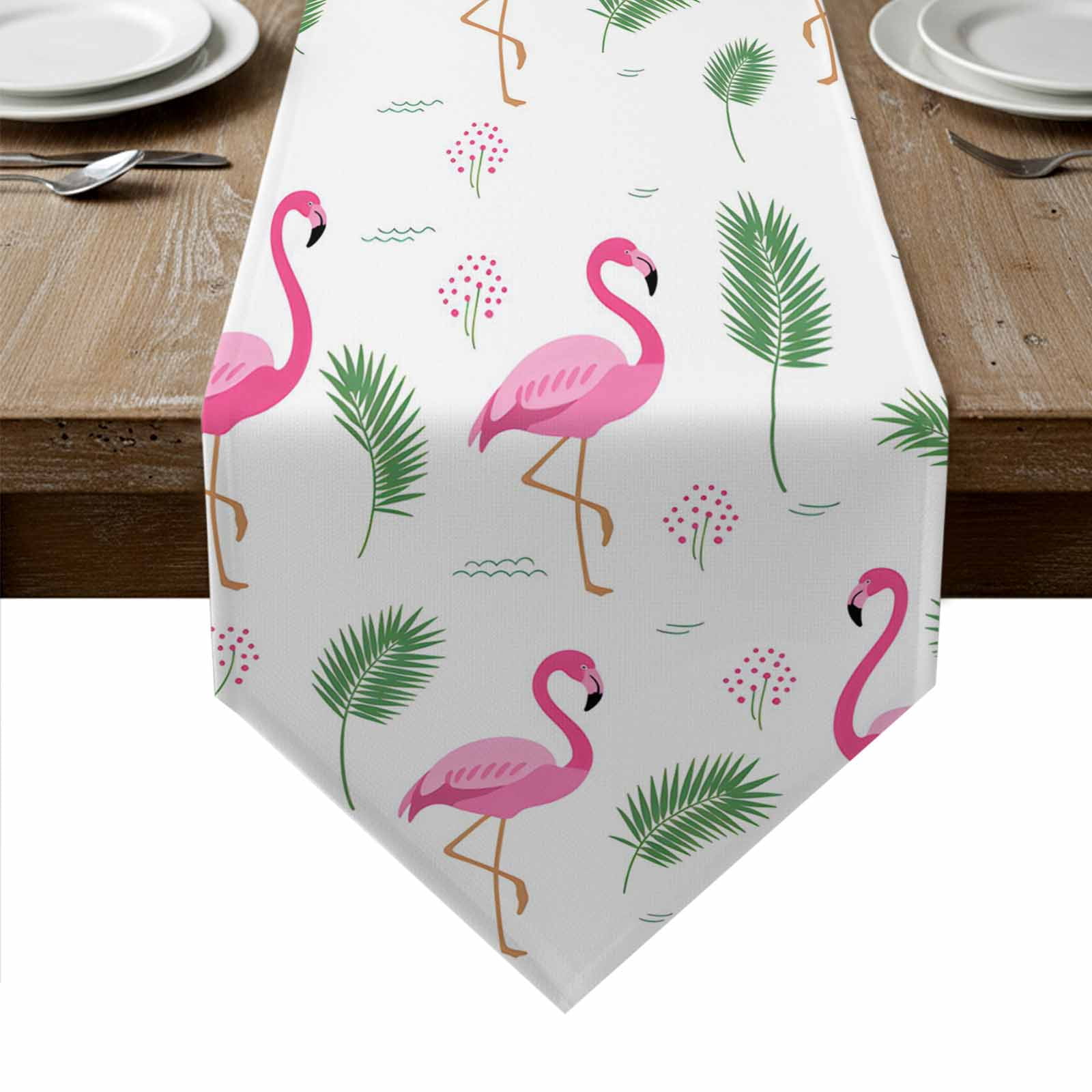 Pink Flamingos Table Runner Linen Burlap Table Runner 108 Inches Long ...