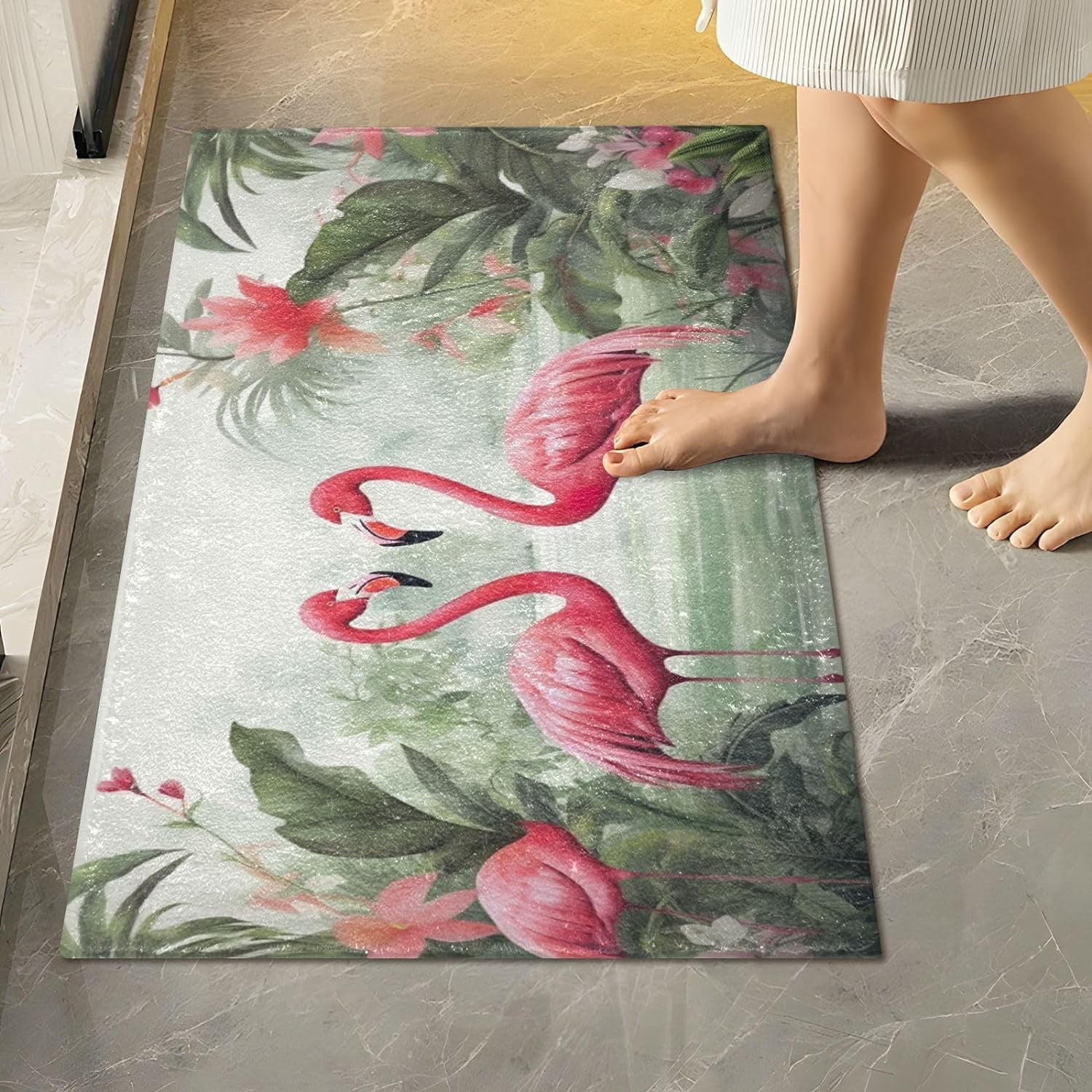 Pink Flamingos Toilet Rugs U-Shaped Absorbent Non-Slip Bath Rug Soft ...