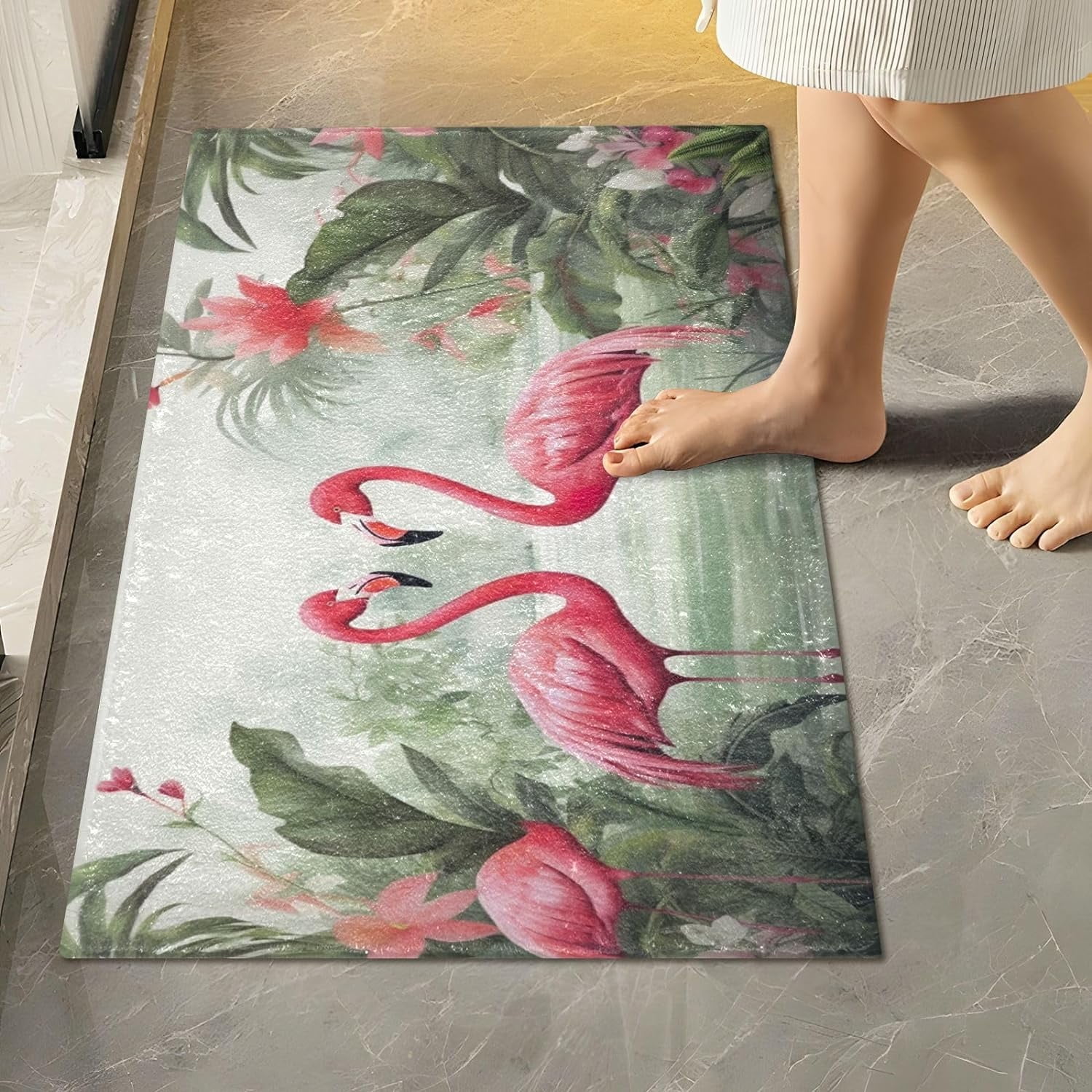 Pink Flamingos Toilet Rugs U-Shaped Absorbent Non-Slip Bath Rug Soft ...