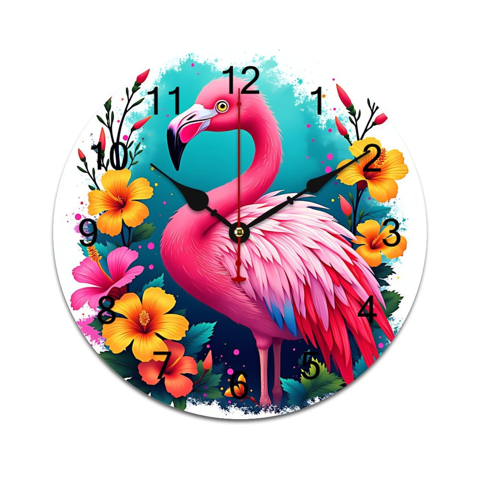 Pink Flamingos Tropical Leaves And Flower Printed Silent Wall Clock ...