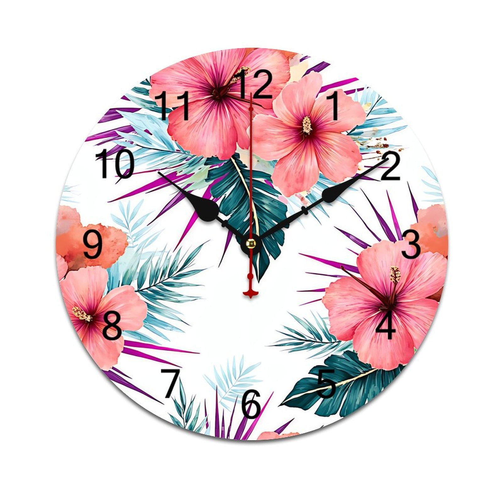 Pink Flamingos Tropical Leaves And Flower Printed Silent Wall Clock ...