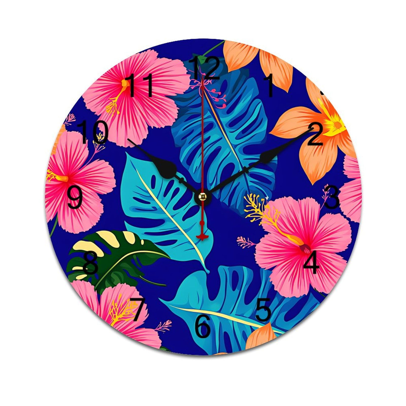 Pink Flamingos Tropical Leaves And Flower Printed Silent Wall Clock ...