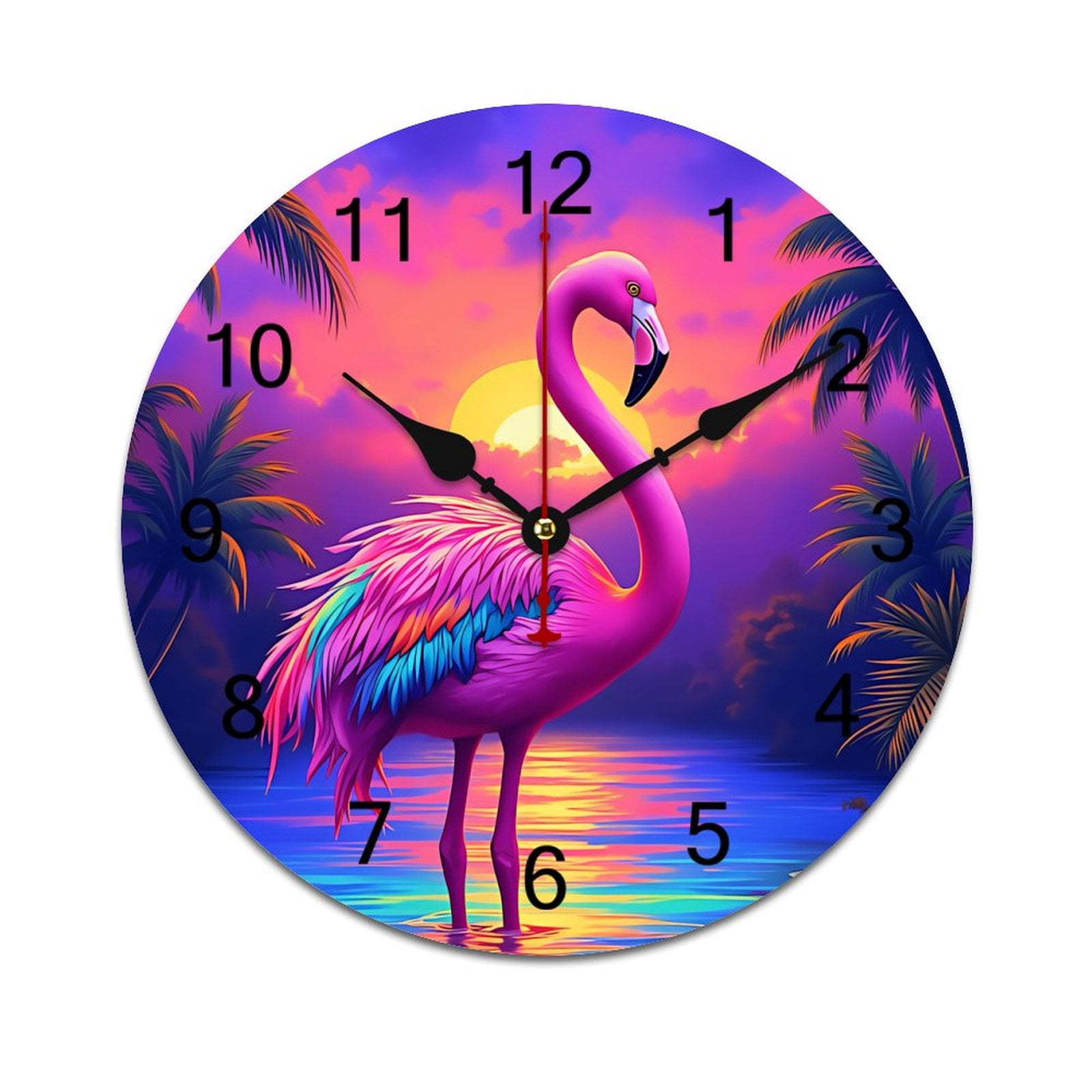 Pink Flamingos Tropical Leaves And Flower Word Saying Big Wall Clock ...