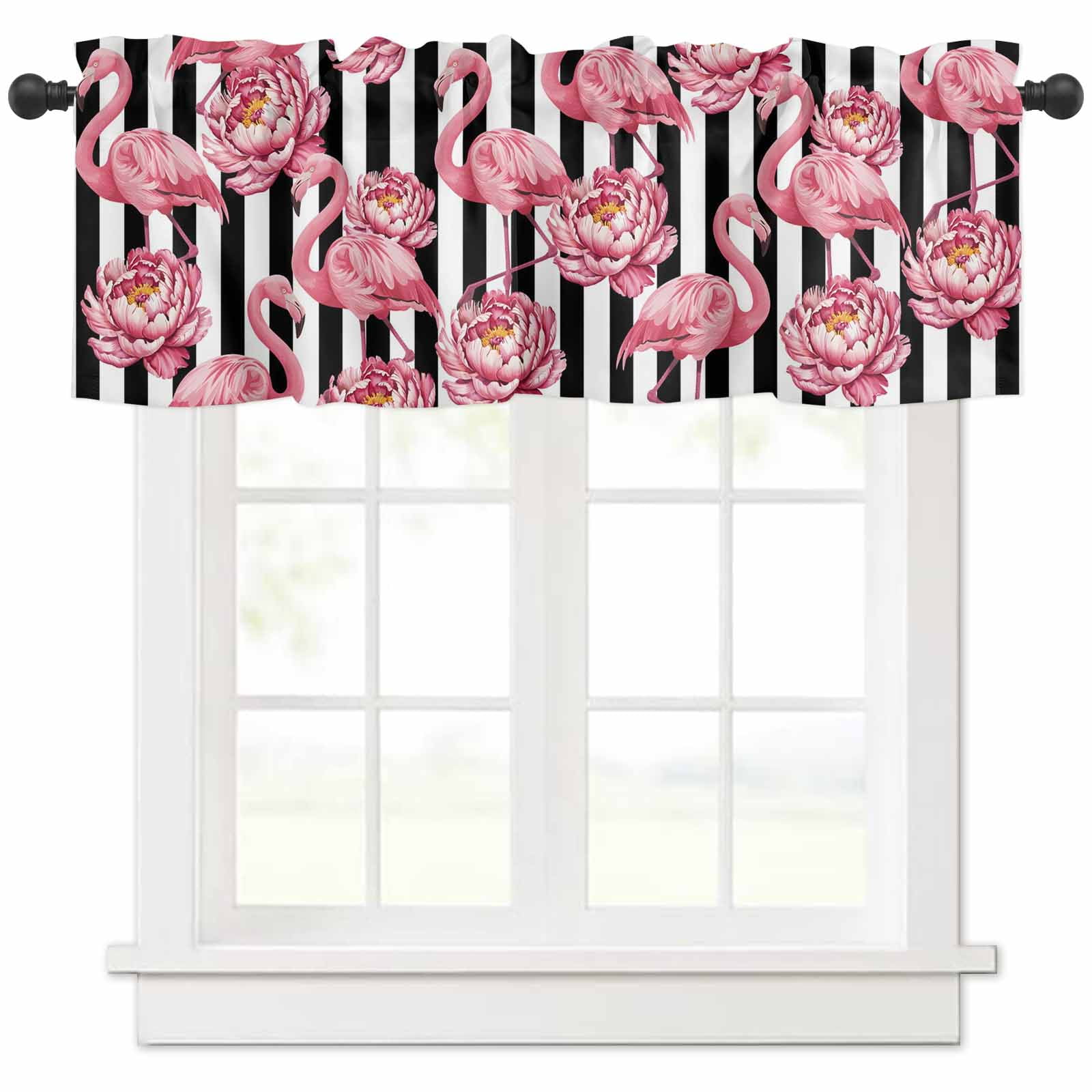Pink Flamingos Valances for Windows Farmhouse Kitchen Curtains Valances ...