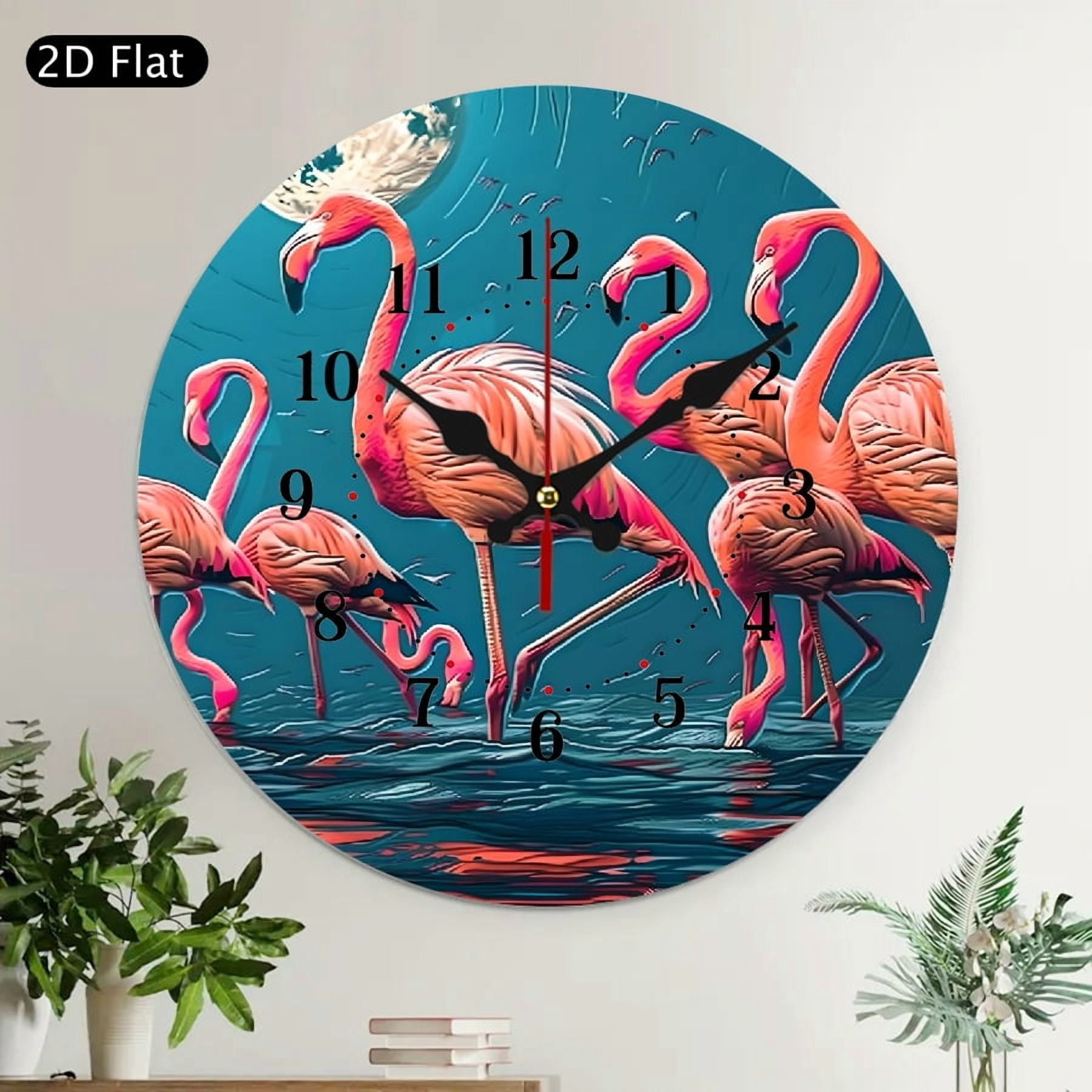 Pink Flamingos Wall Clock Silent Non Ticking Wall Clocks Battery ...