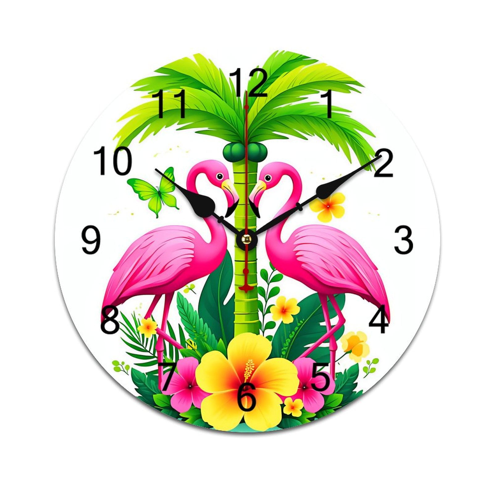 Pink Flamingos Word Saying Big Wall Clock Home Decor Art Watch Living ...