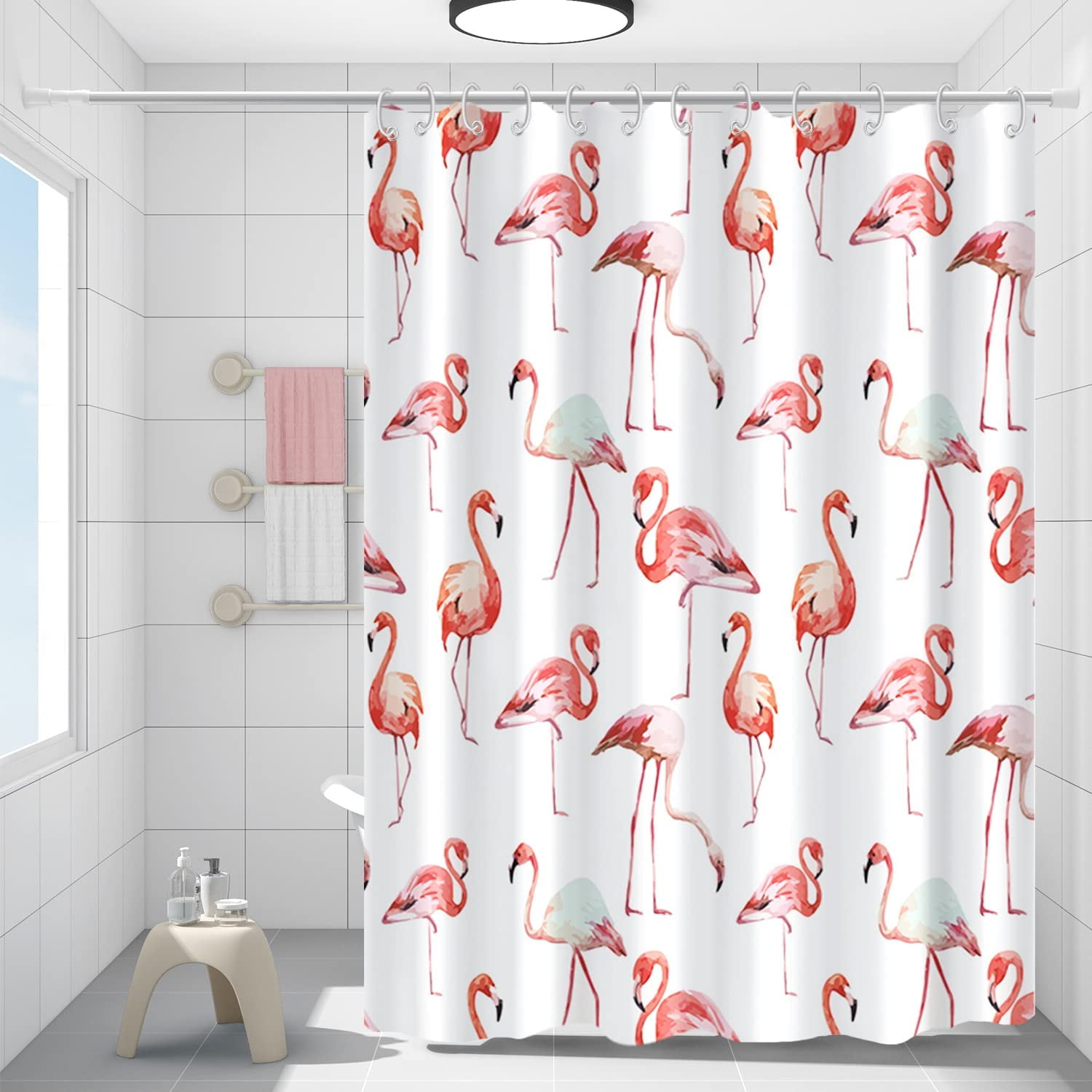 Pink Flamingos for Bathroom Shower Curtain Nature Animal Shower Curtains Cloth Birds Fabric ...