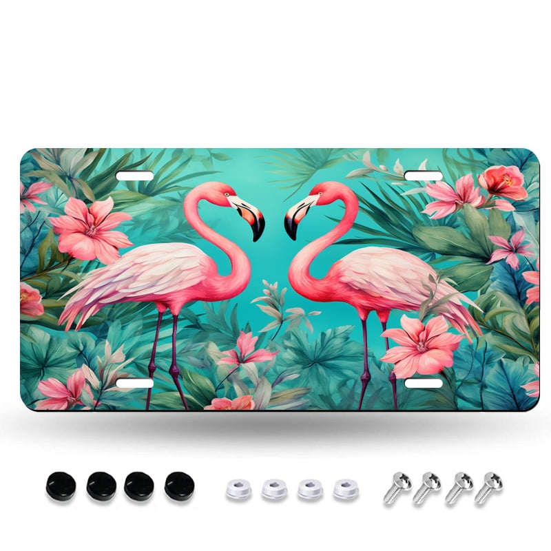 Pink Flamingos in The Tropical Jungle (2) License Plate Frame ...