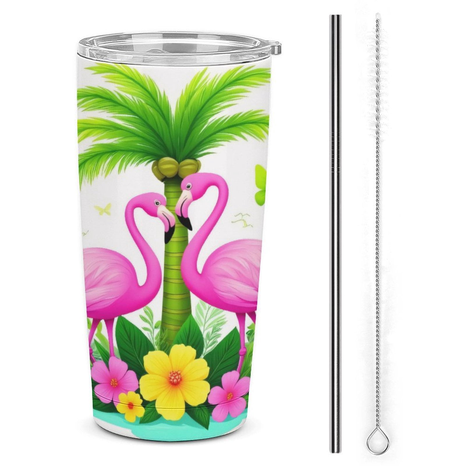 Pink Flamingos in Tropical Garden Tumbler Print 20oz Stainless Steel ...