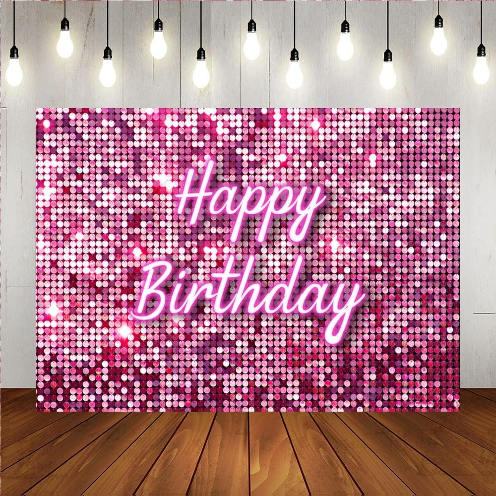 Pink Flash Square Backdrop for Photography Happy Birthday Sequin Wall ...