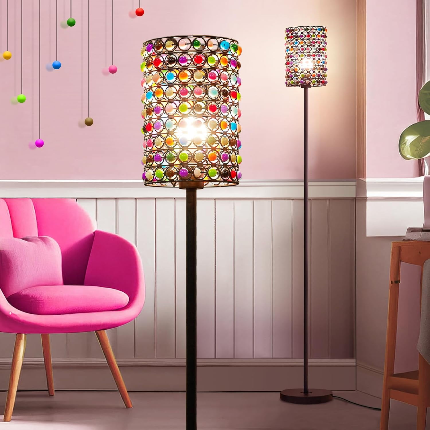 Pink Floor Lamp-Modern Standing Lamp for Living Room Bedroom, Glass ...
