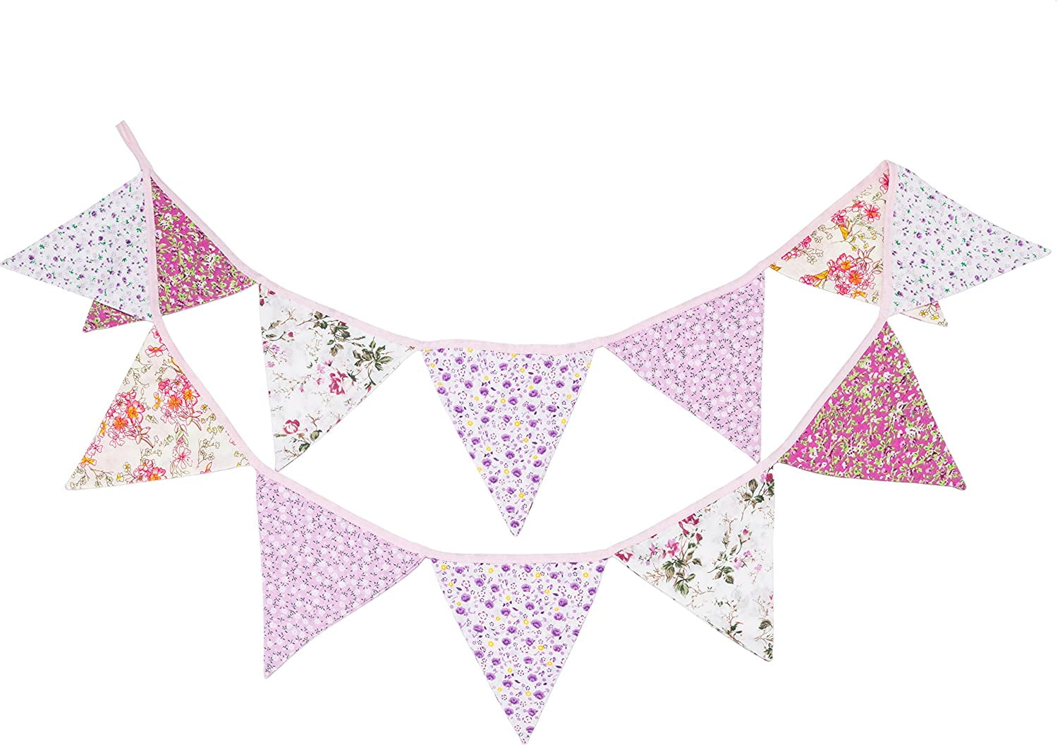 Pink Floral 100% Cotton Bunting Banner for Girls Shabby Chic Wedding ...
