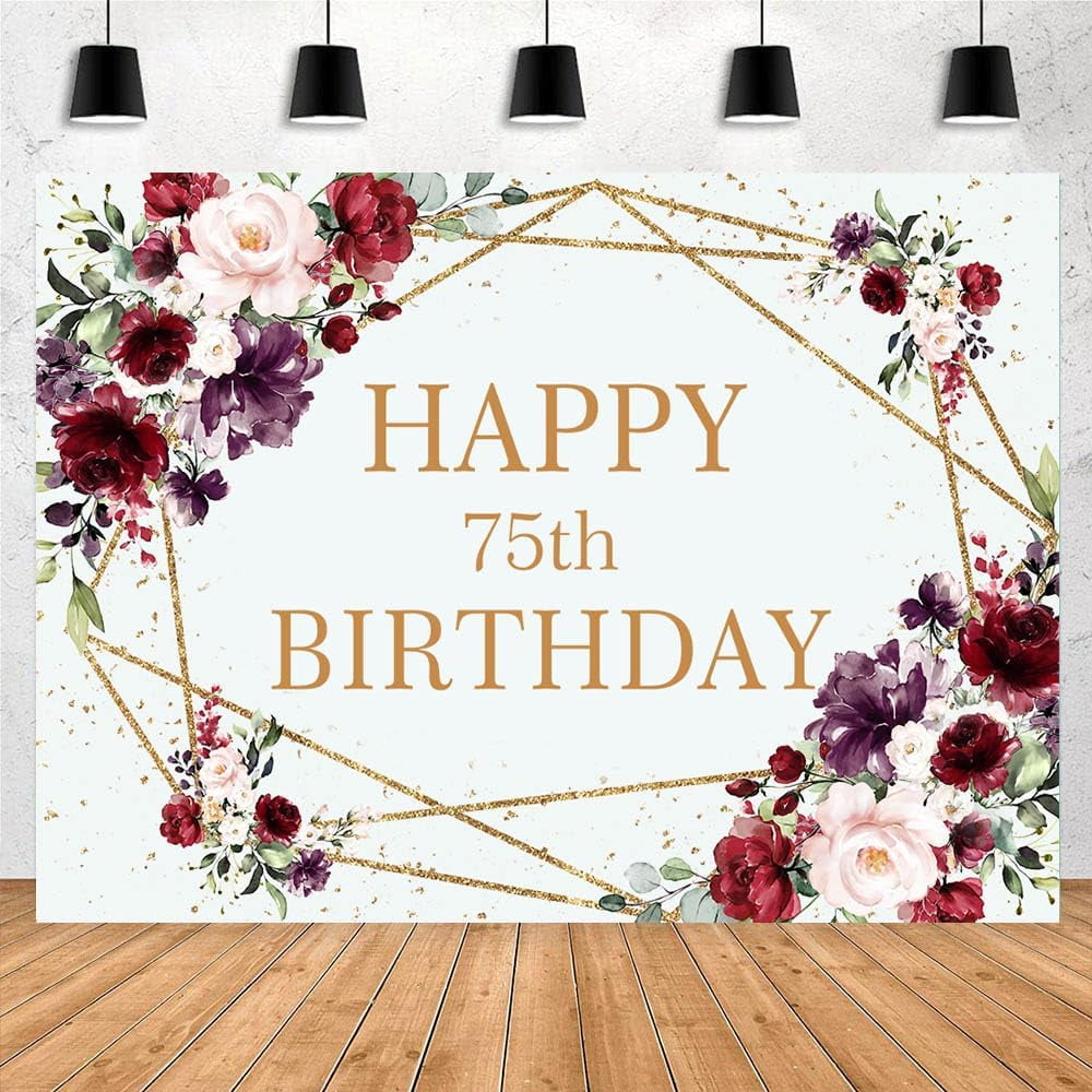 Pink Floral 75th Birthday Backdrop Marsala & Blush Flower Women Any Age ...