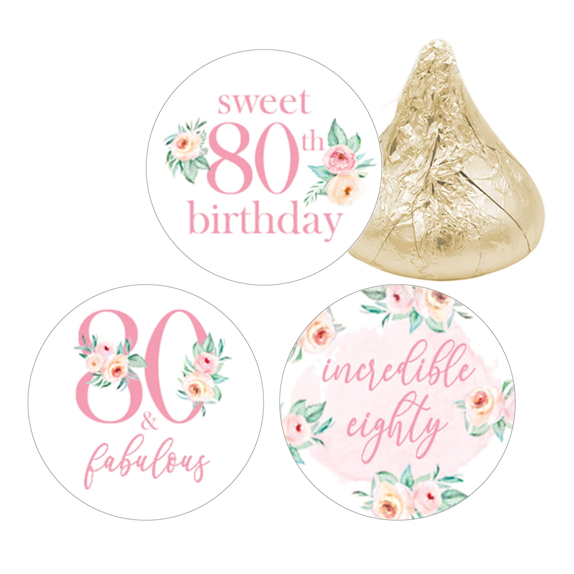 Pink Floral 80th Birthday SSF20 Chocolate Kisses Candy Stickers, Pink ...