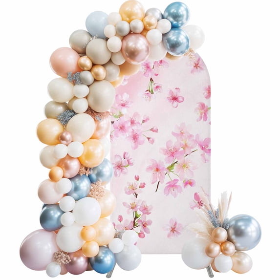 Pink Floral Arch Backdrop Cover 5 FT Spring Pink Cherry Blossom Flowers ...