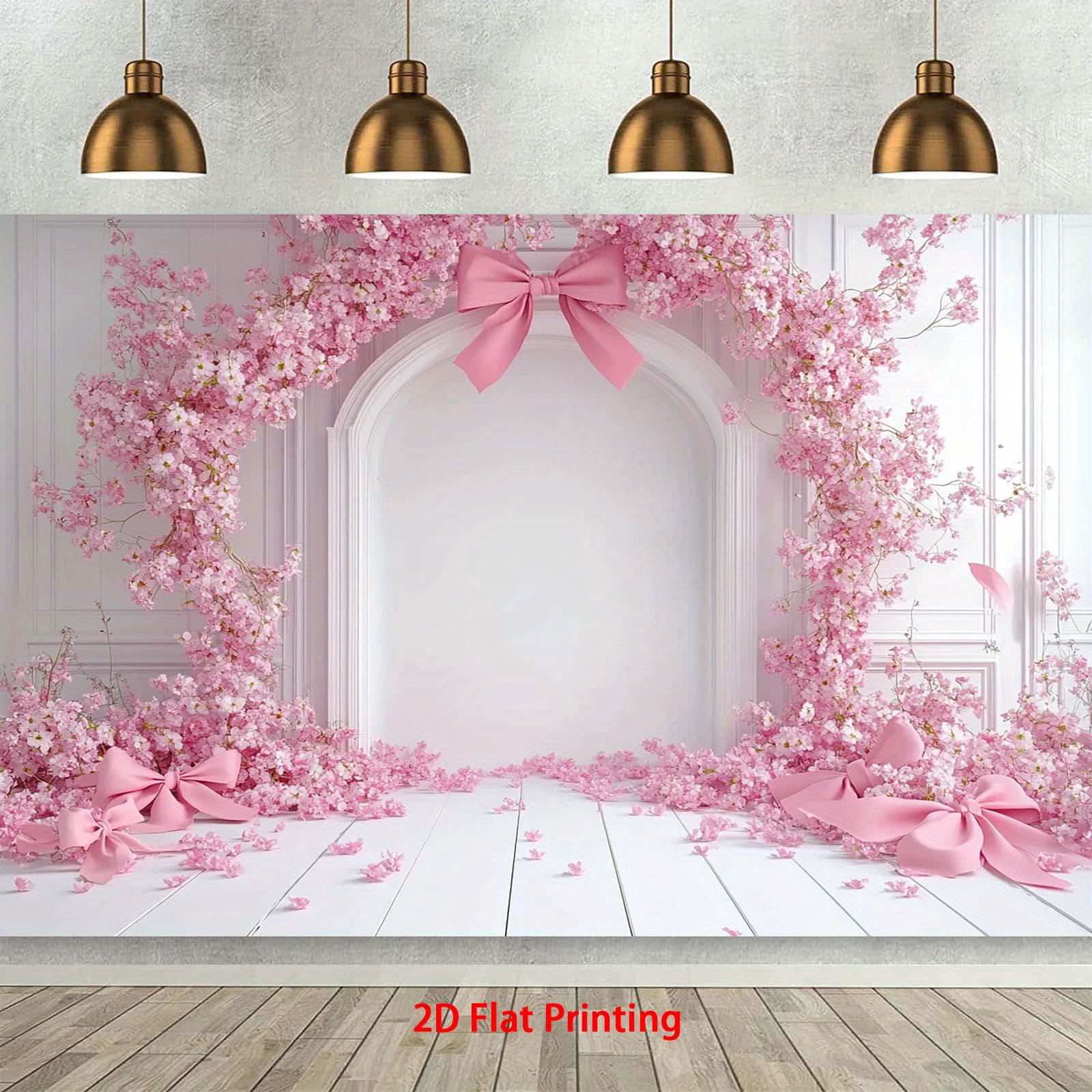 Pink Floral Arch Wedding Backdrop Pink Bow and Flower Baby Shower ...