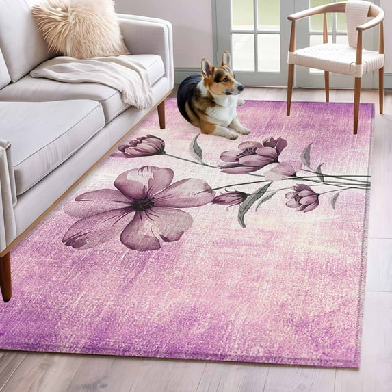 Pink Floral Area Rug 3x5 Washable Rug Non Slip Vintage Botanical ...