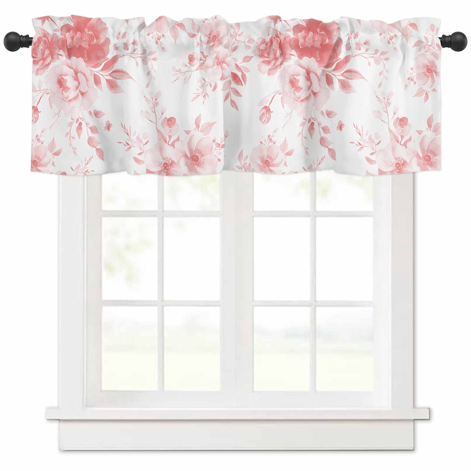 Pink Floral Art Valances for Windows Farmhouse Kitchen Curtains ...