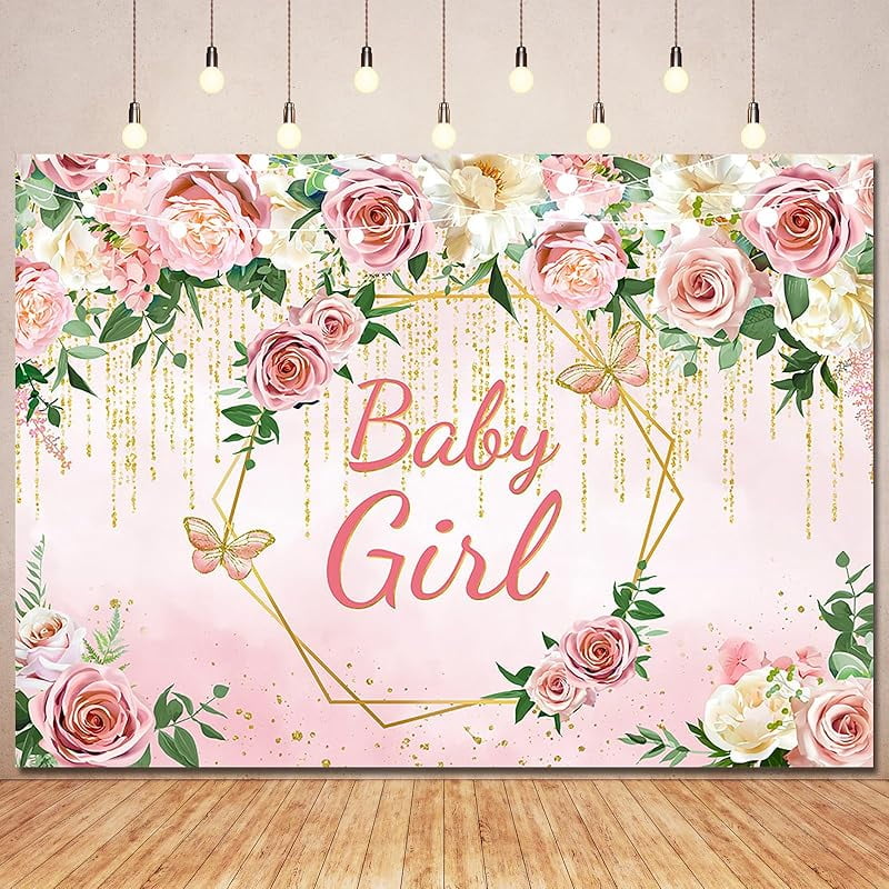 Pink Floral Baby Shower Backdrop Baby Girl Baby Shower Decorations ...