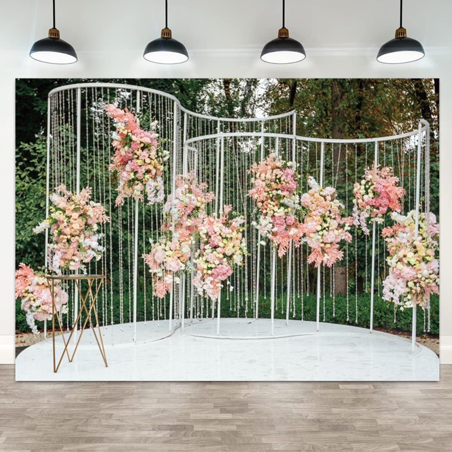 Pink Floral Backdrop Green Leaves White Flowers Romantic Wedding ...