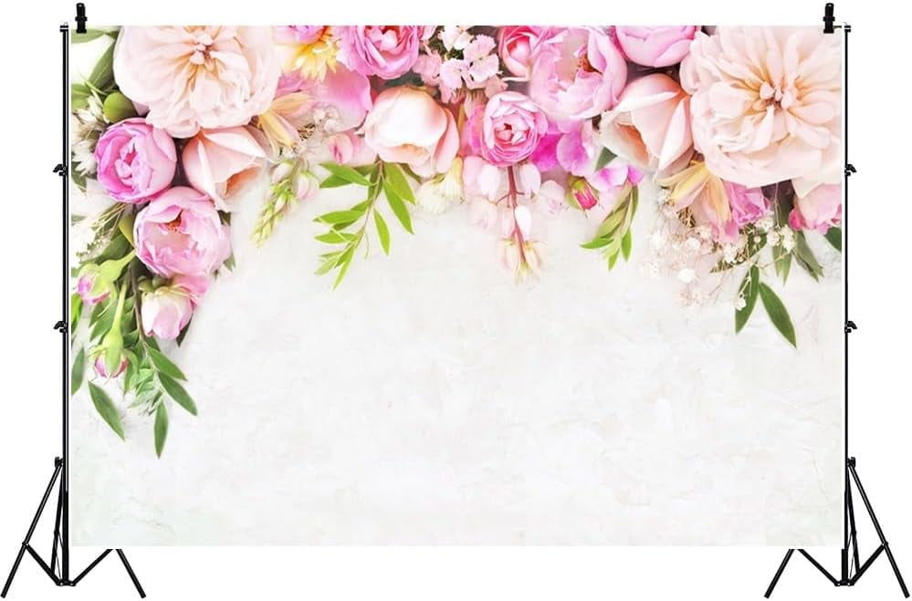 Pink Floral Backdrop for Photography Rustic Spring Pink Flower Green ...