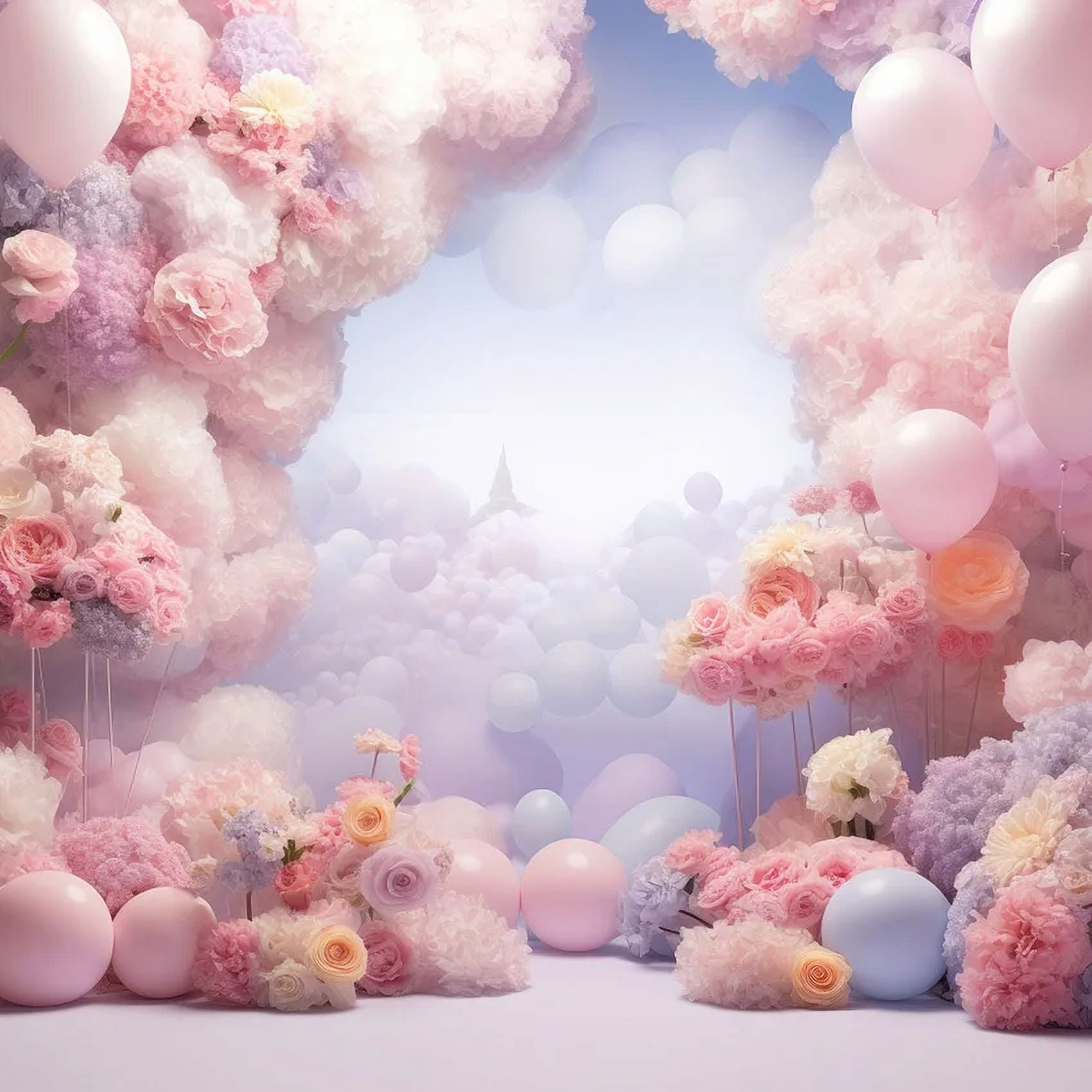 Pink Floral Balloon Kids Birthday Party Cake Smash Portrait r Backdrop ...