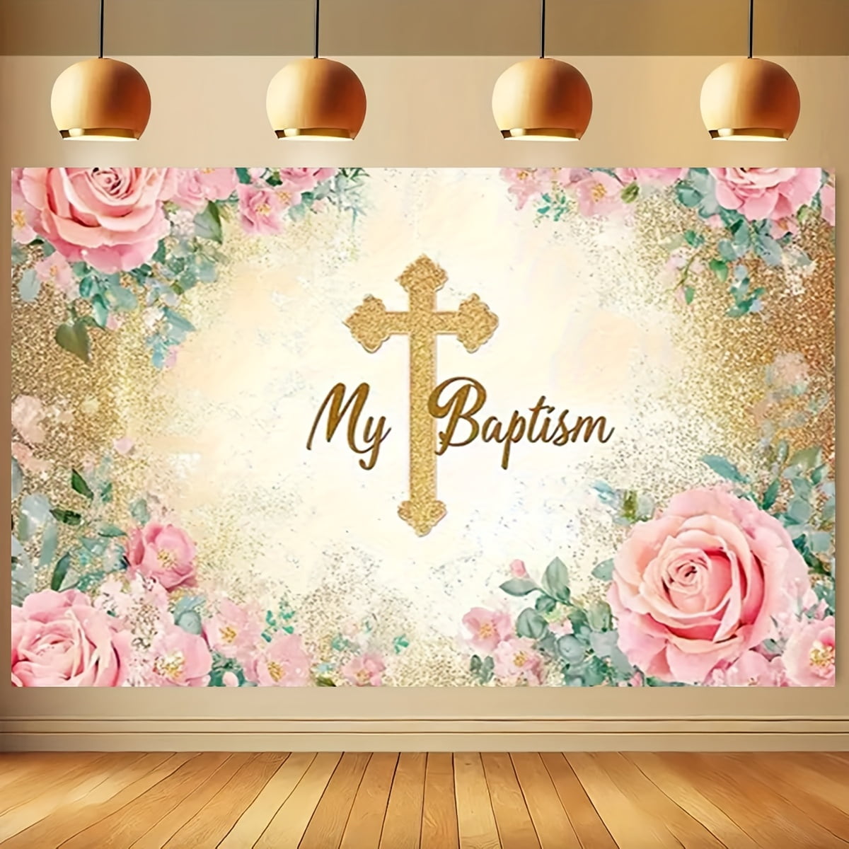 Pink Floral Baptism Backdrop First Holy Communion Christening Party ...