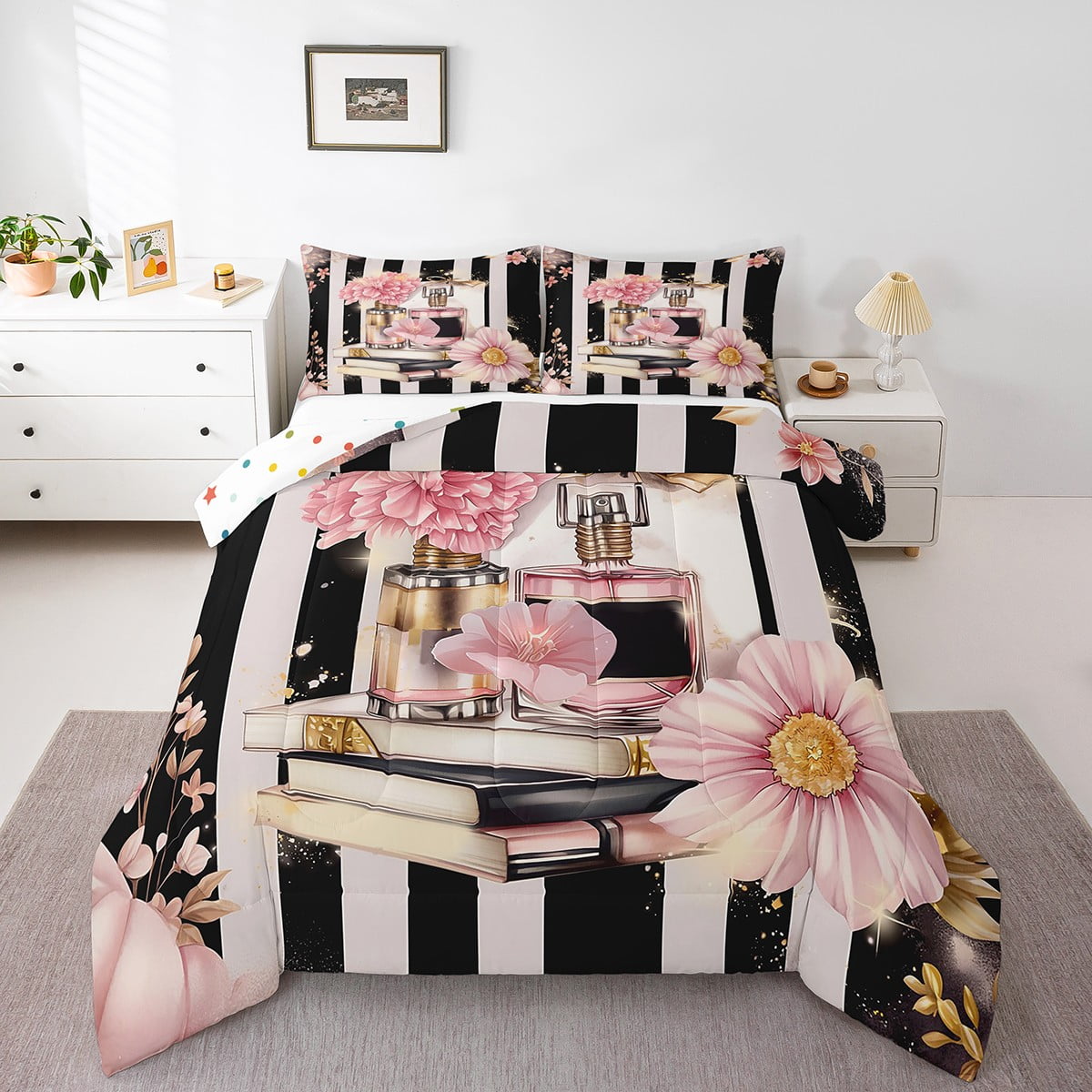 Pink Floral Bedding King Size Modern Fashion Girly Comforter Set ...
