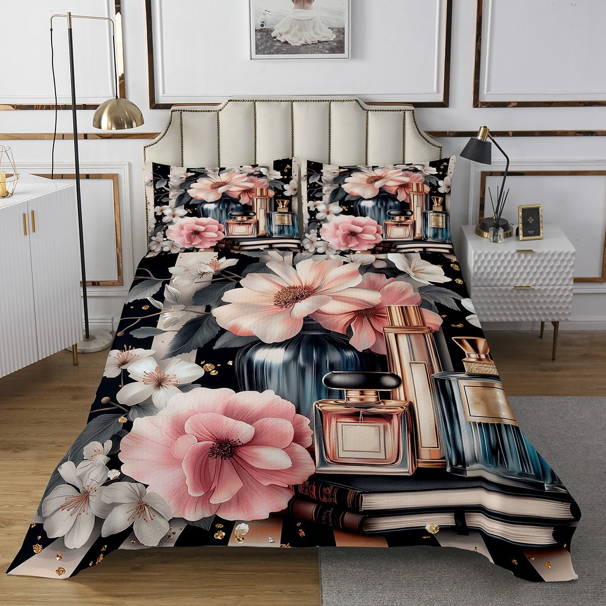 Pink Floral Bedspread Twin Size Modern Fashion Quilt Set Women Romantic ...