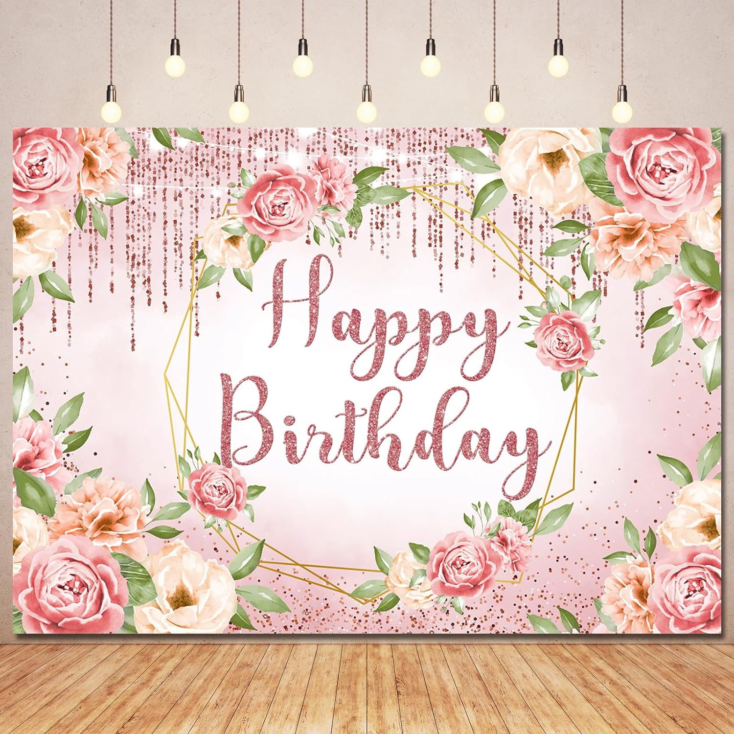 Pink Floral Birthday Backdrop Blush Birthday Decorations,Rose Gold ...